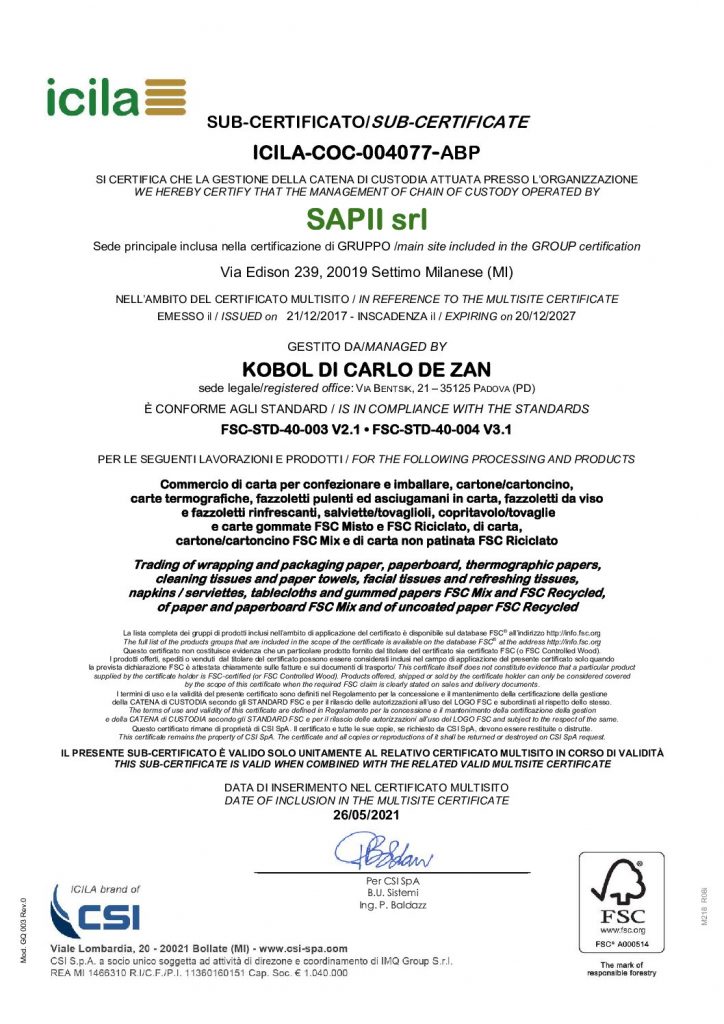 Certifications - SAPII Srl
