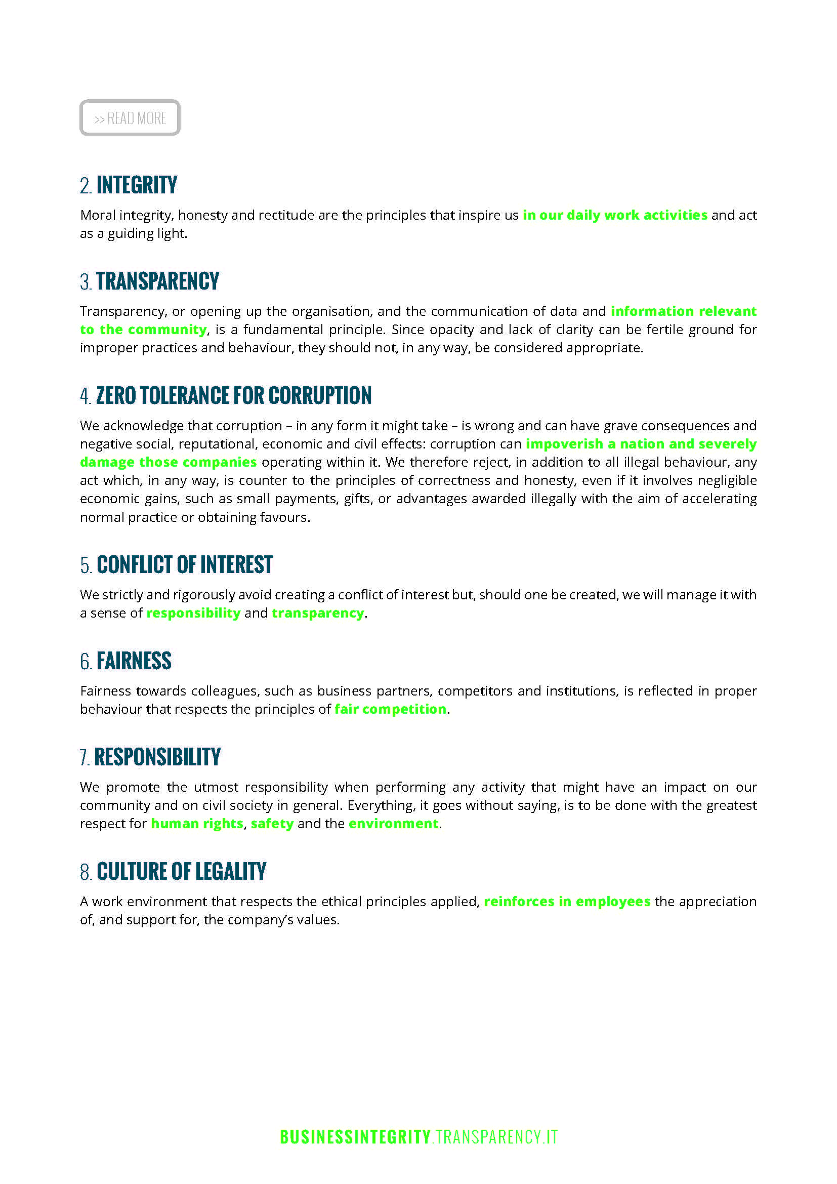 Business ethics - SAPII Srl